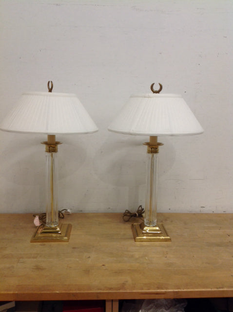 25" Pair Glass Column Table Lamps w/Shades – Encore Interiors, a ...